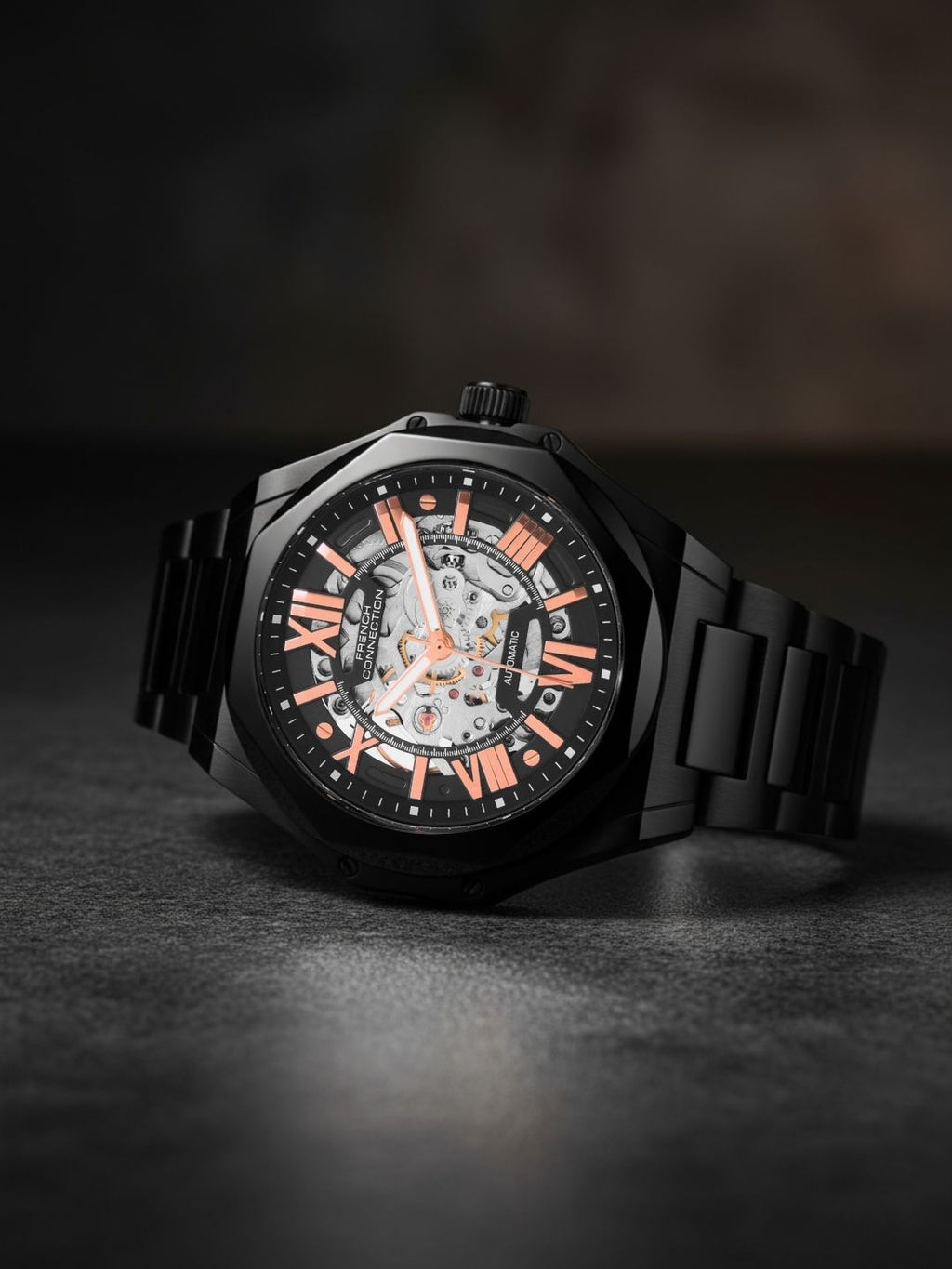 French Connection See Through Black Round Dial With Black Stainless ...