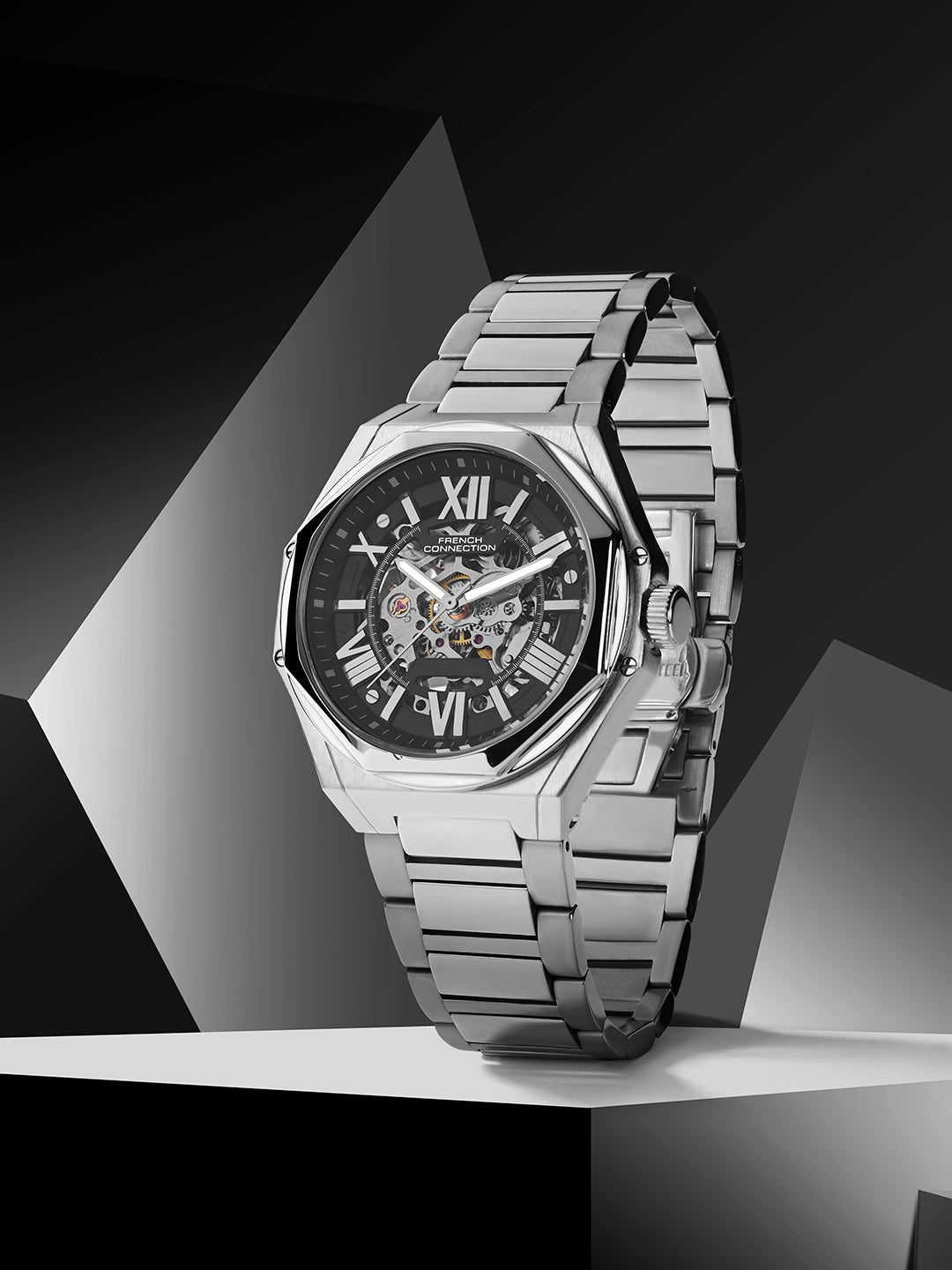 French Connection See Through Black Round Dial With Stainless Steel ...
