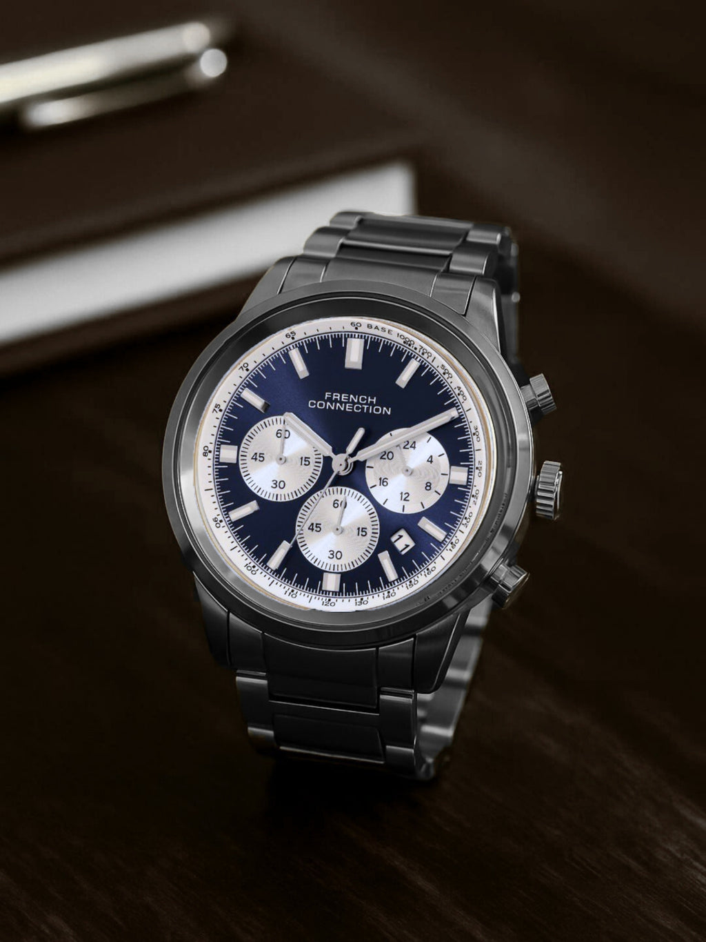 French Connection Sunray Blue Round Dial With Stainless Steel Strap ...