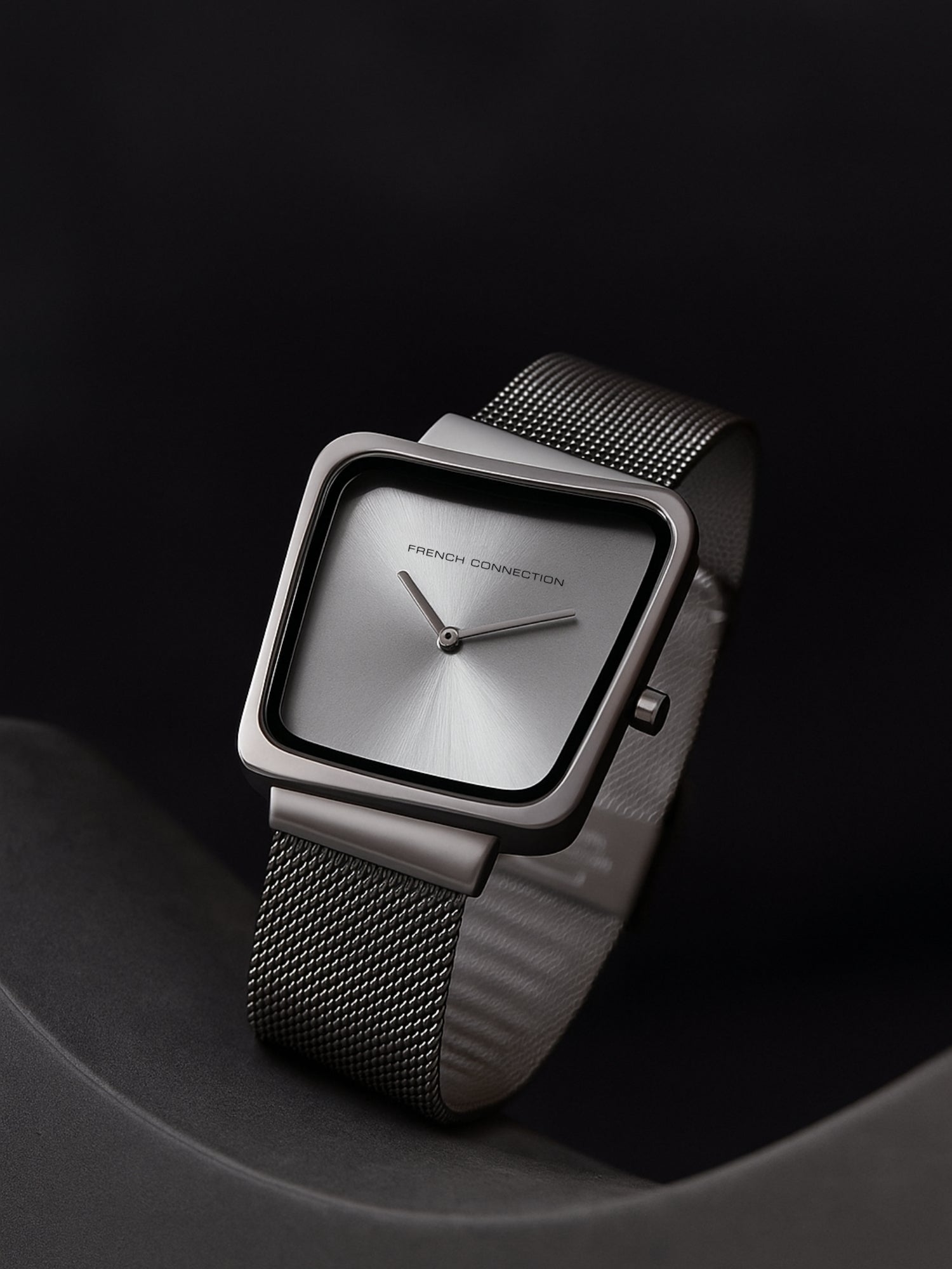 French Connection Sunray Silver Square Dial With Stainless Steel Strap ...